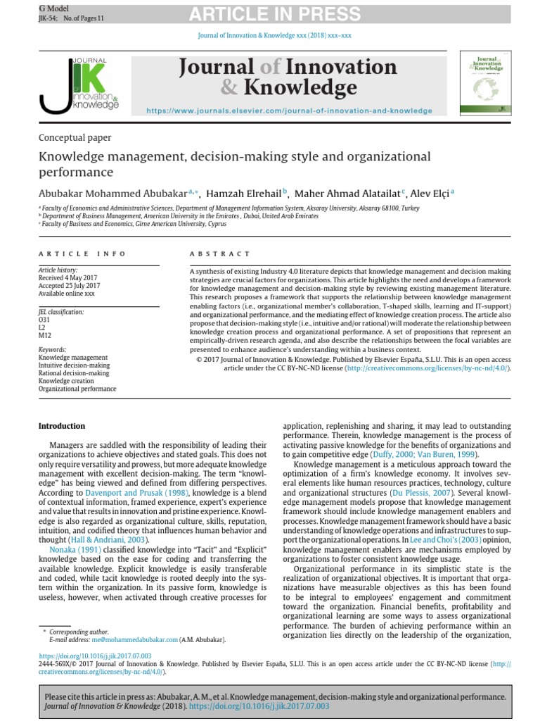 Journal Innovation Knowledge: Article in Press | PDF | Knowledge ...