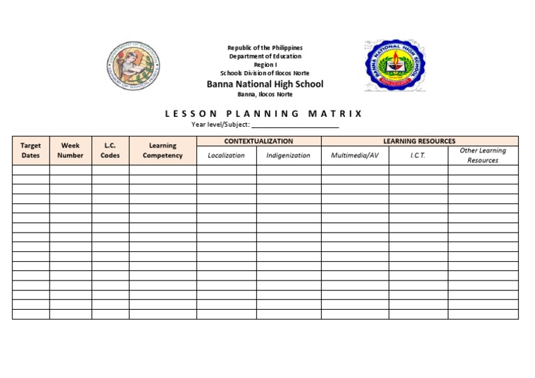 Lesson Planning Matrix Template | PDF