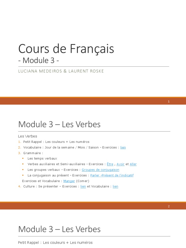 Cours de Français - Module 3 | PDF | Verbe | Morphologie