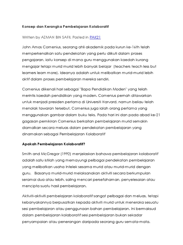 Konsep Dan Kerangka Pembelajaran Kolaboratif | PDF