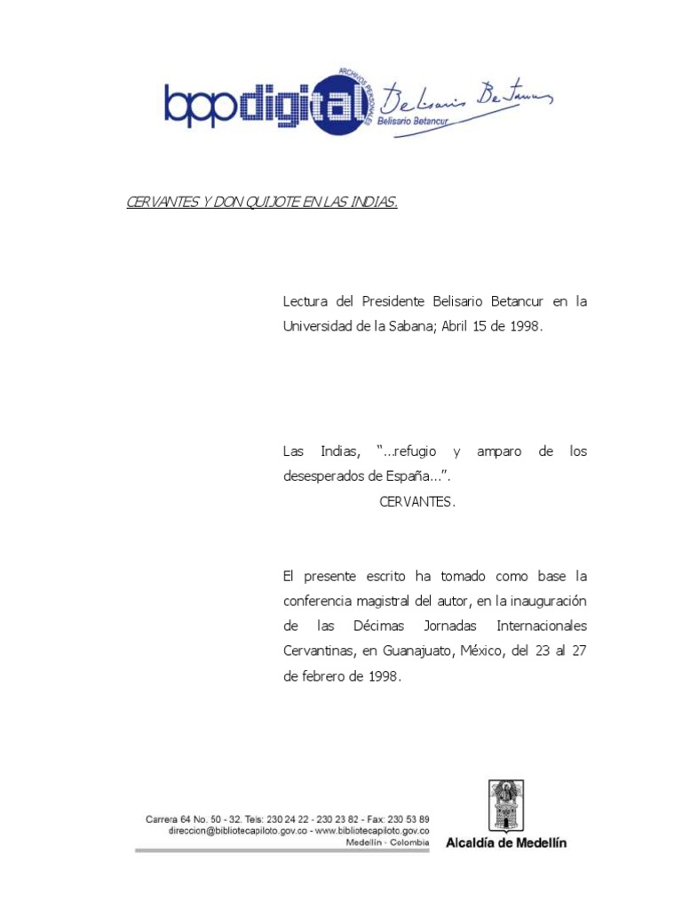 Cervantes y Don Quijote en Las Indias | PDF | Don Quijote | Miguel De ...