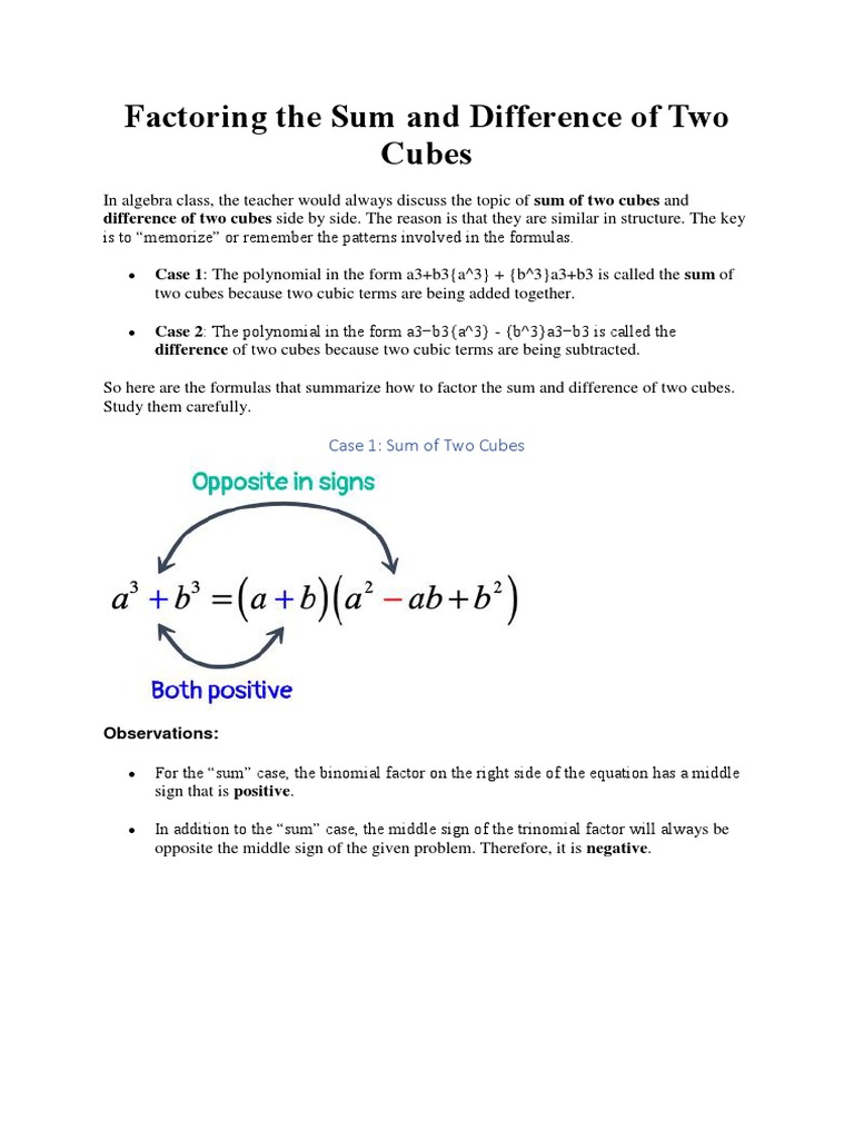 Factoring The Sum and Difference of Two Cubes Aaaa | PDF ...