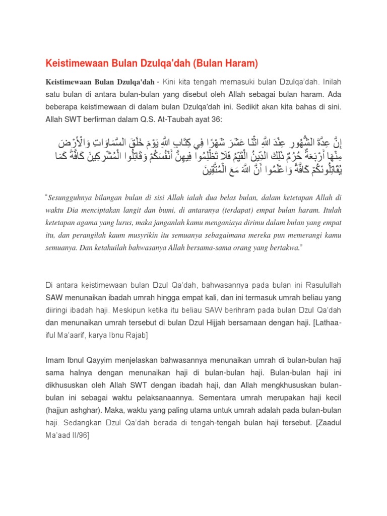 Keistimewaan Bulan Dzulqa'dah | PDF