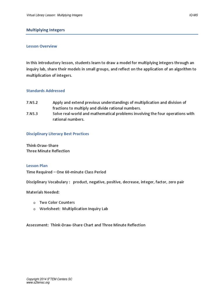 Multiplying Integers 1 PDF | Download Free PDF | Multiplication | Group ...