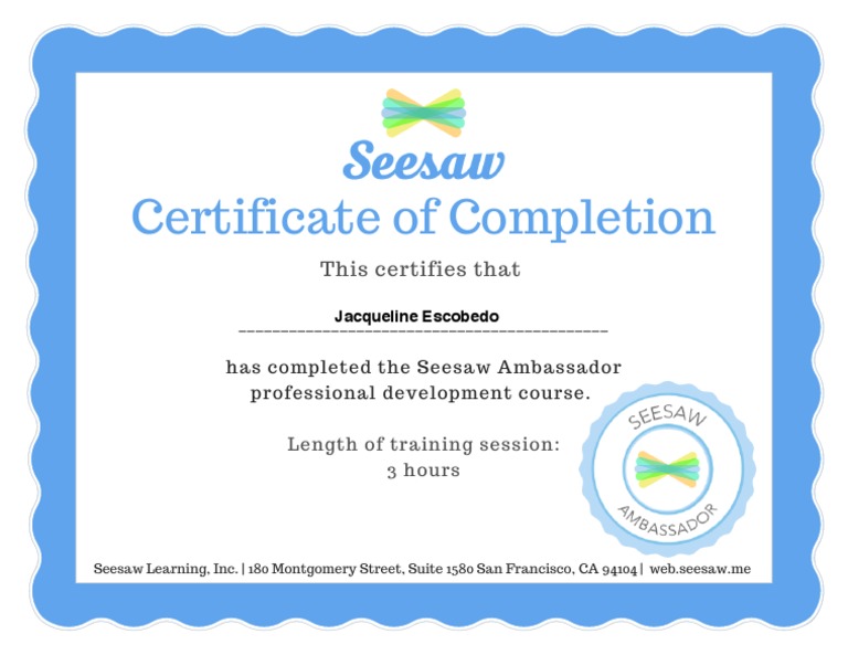 Seesaw Ambassador Certificate 1 | PDF