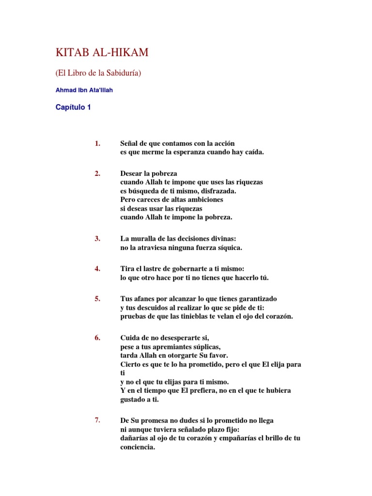 Ahmad Ibn Ata Illah - Kitab Al-Hikam-El Libro de La Sabiduria PDF | PDF ...