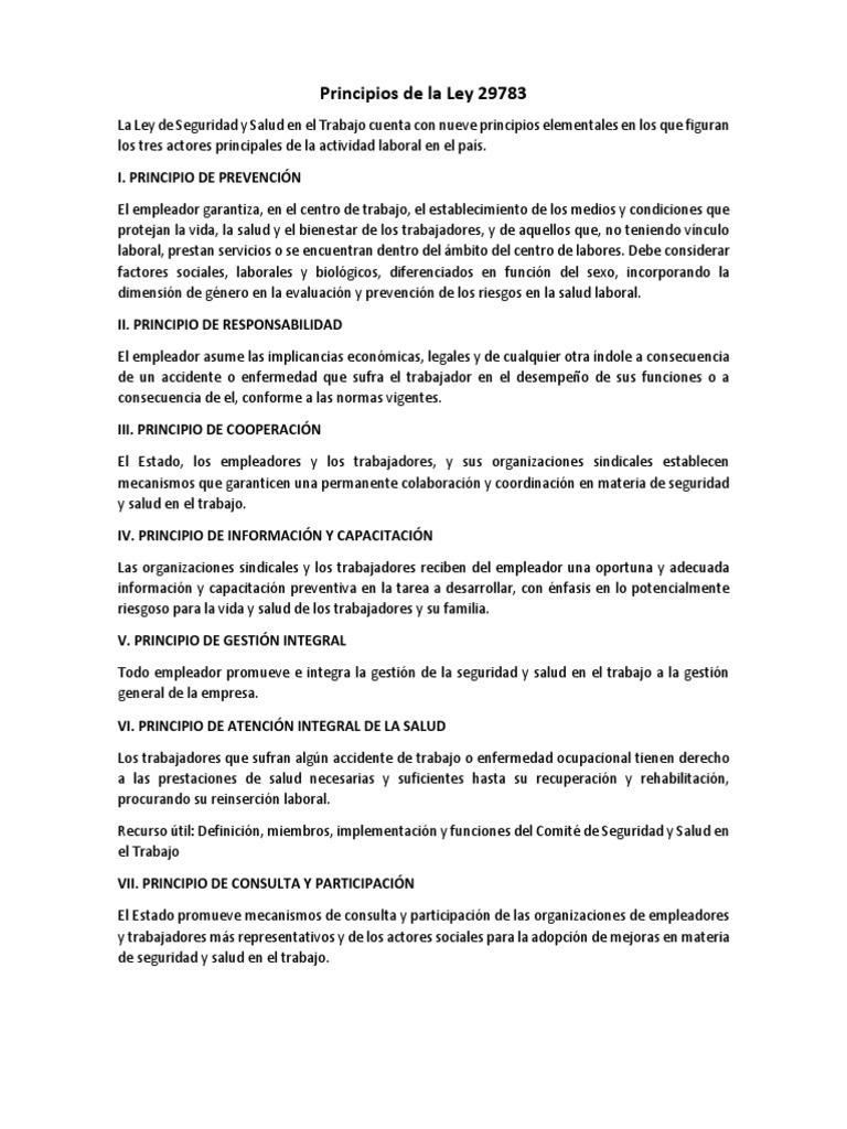 Principios de La Ley 29783 | PDF | Derecho laboral | Labor