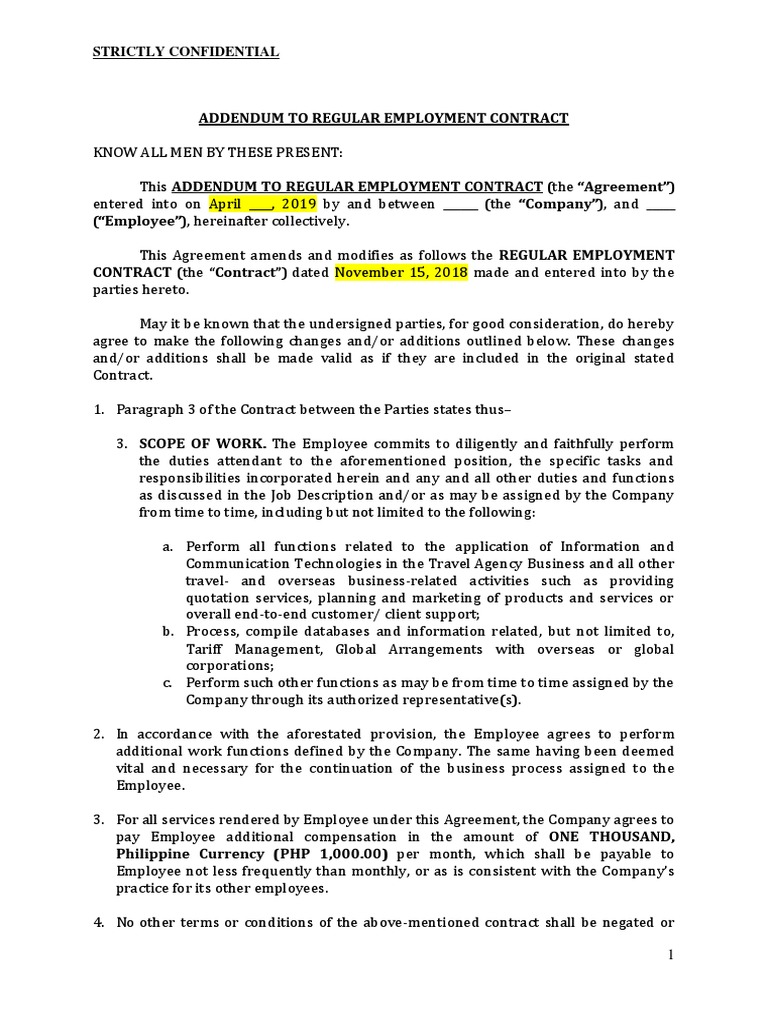 Confidential Employment Contract Addendum | PDF | Employment | Government