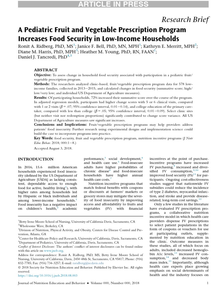 A Pediatric Fruit and Vegetable Prescription Program Increases Food ...