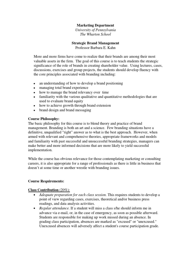 Strategic Brand Management Course Overview | PDF | Brand | Customer ...