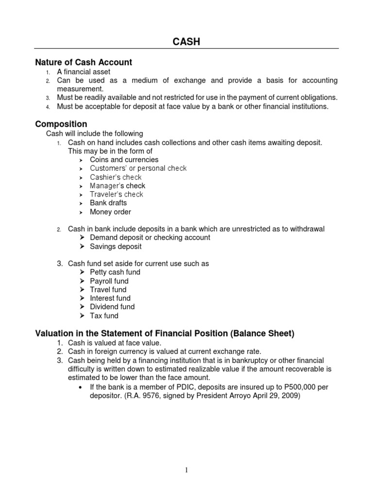 Cash PDF | PDF | Deposit Account | Debits And Credits