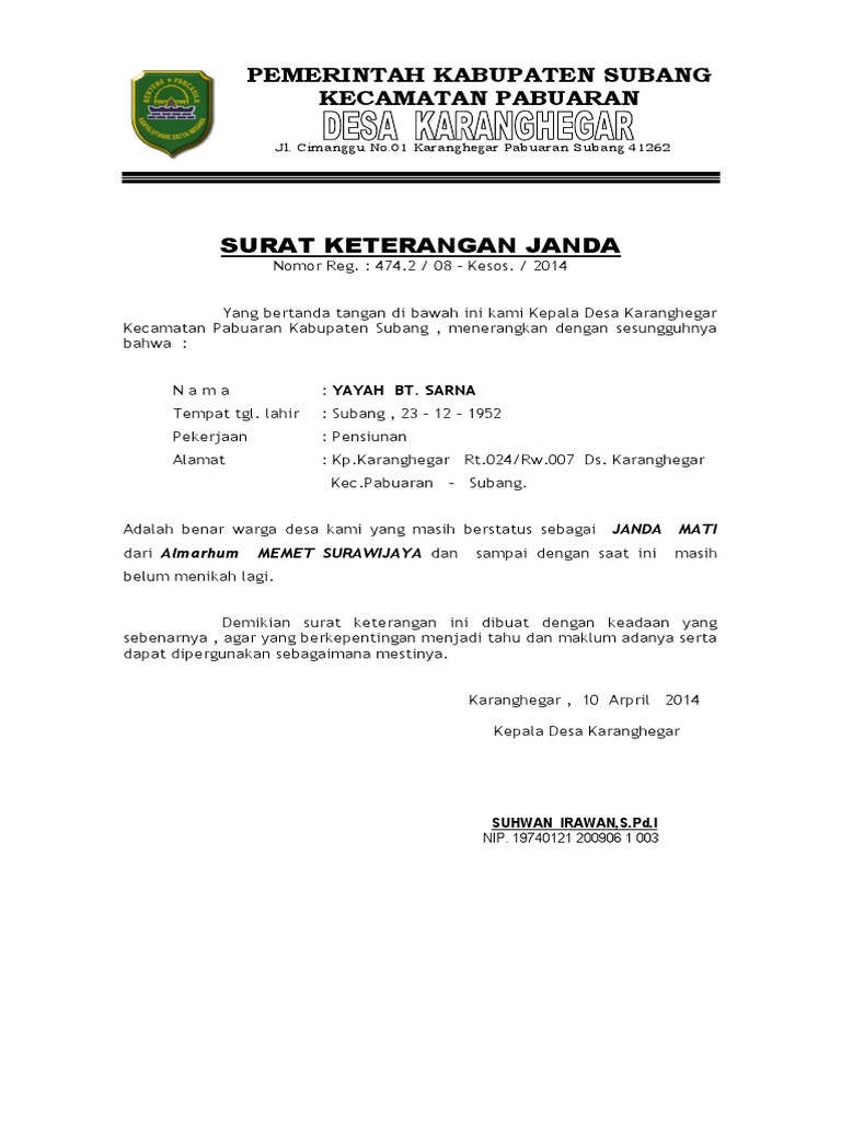 Surt Ket. Janda Mati | PDF