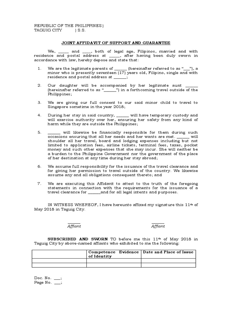 SAMPLE Affidavit of Consent and Support | PDF | Affidavit | Government Information