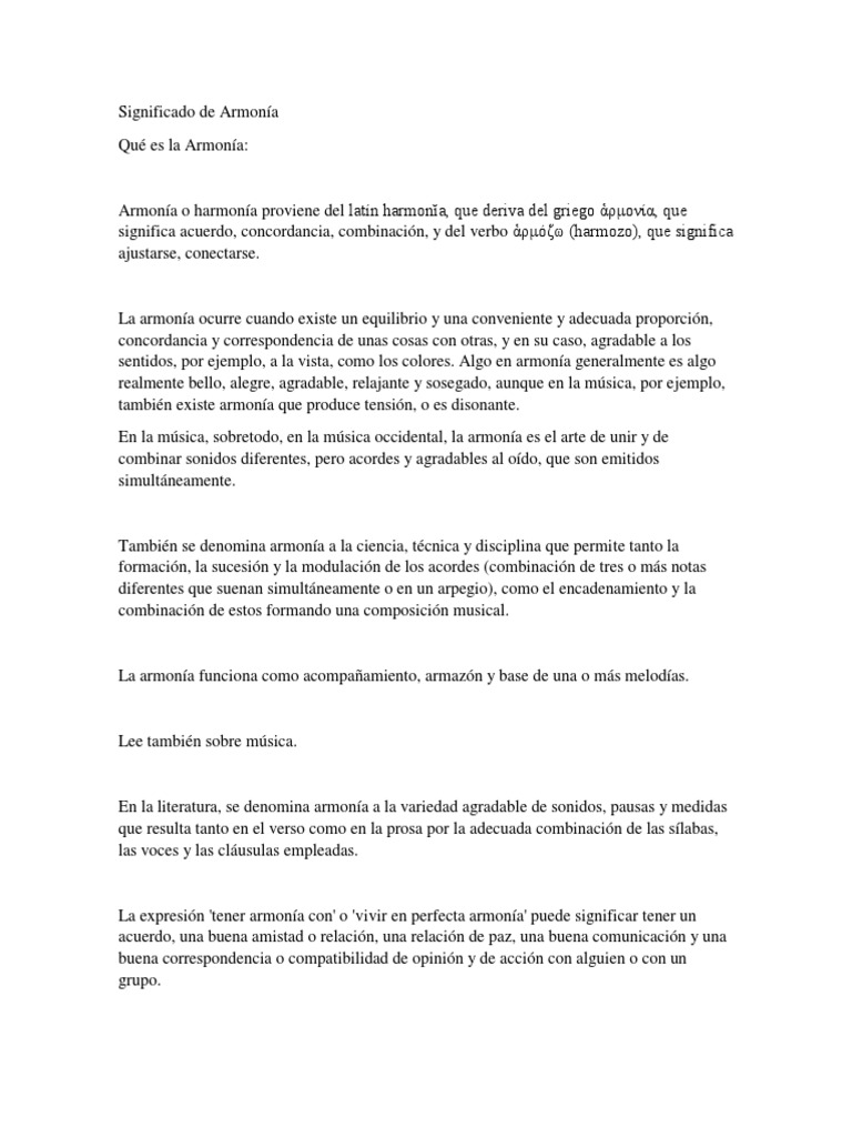 Definición y Significado de Armonía | PDF | Artes del Lenguaje y ...