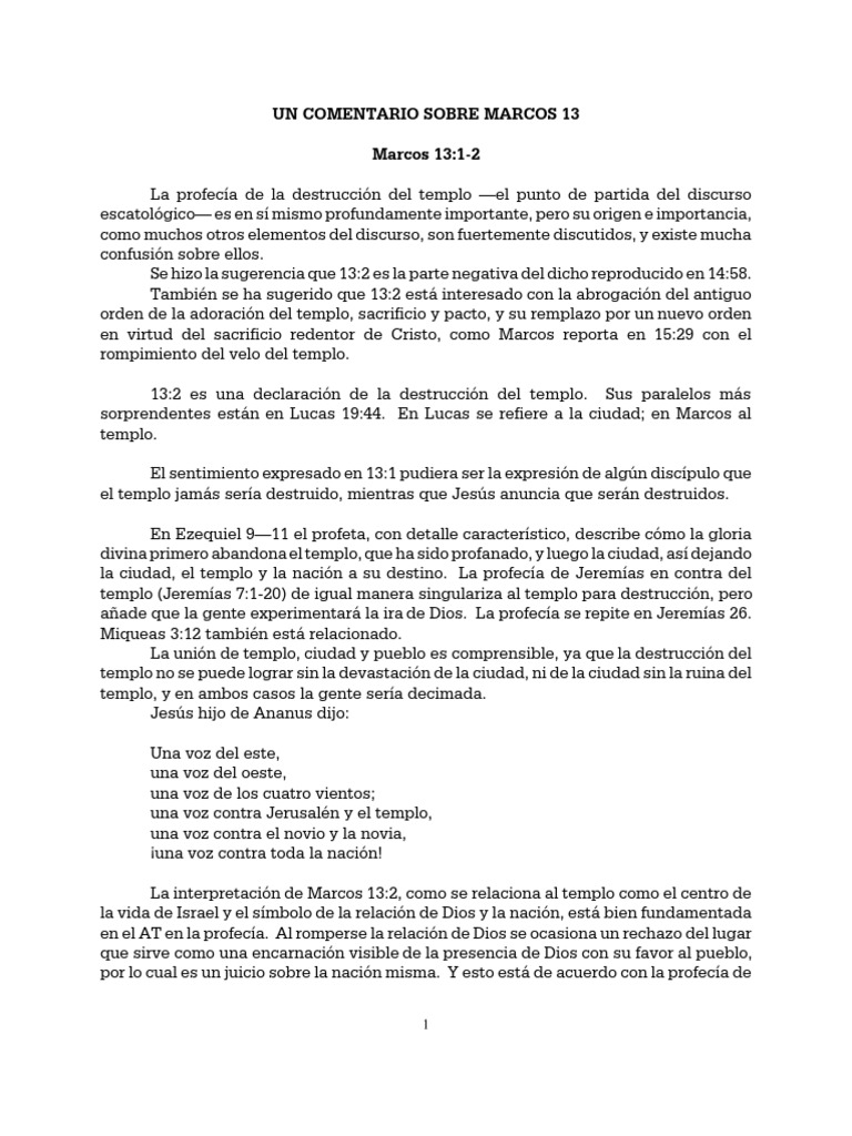 Un Comentario de Marcos 13 | PDF | Evangelio de Marcos | Profecía