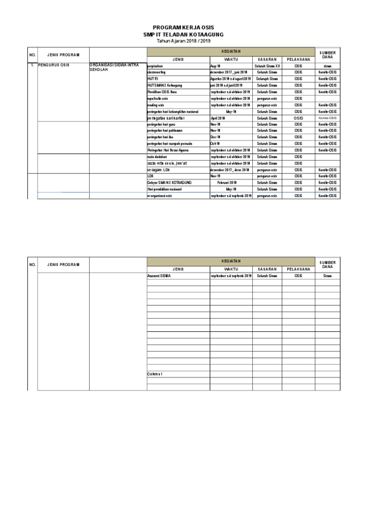 Kalender Program Kerja Osis SMANDAKA Tahun 2018 | PDF