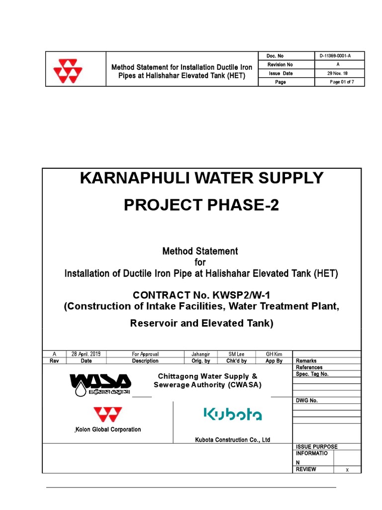 Method Statement For Installation of DI Pipes at HET | PDF | Filtration ...