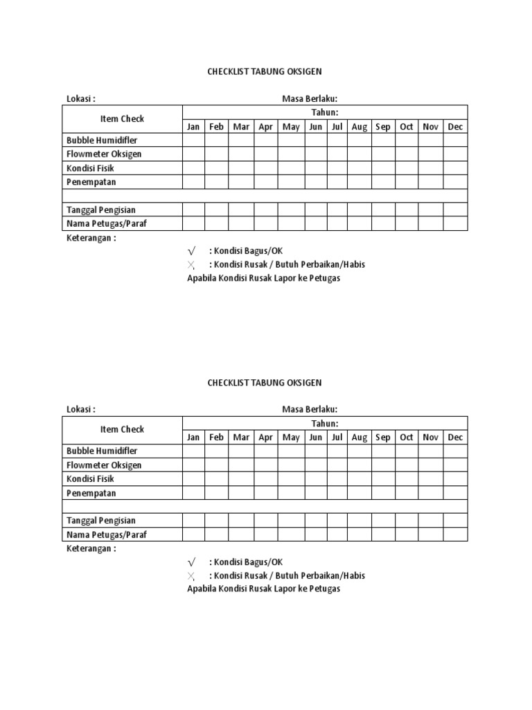 Checklist Tabung Oksigen | PDF