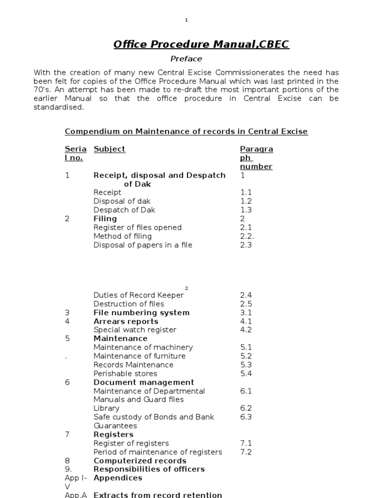 Central Excise Office Procedure Manual | PDF | Password | Business