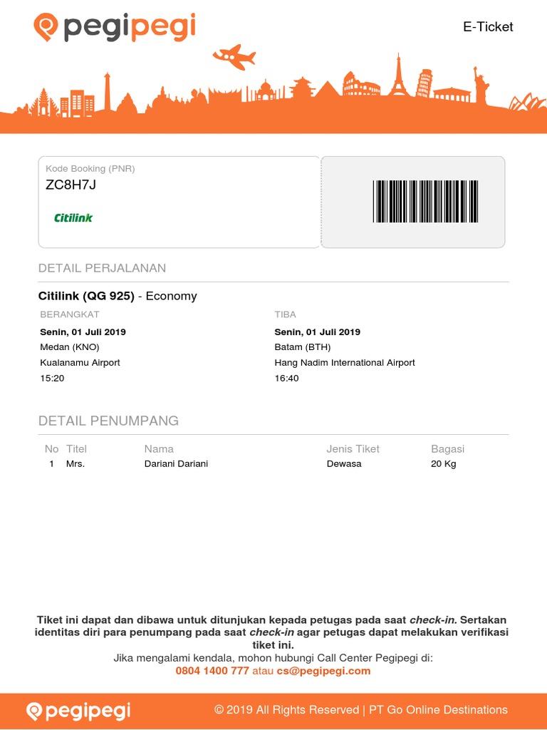 Contoh Tiket Penerbangan Pegi Pegi | PDF