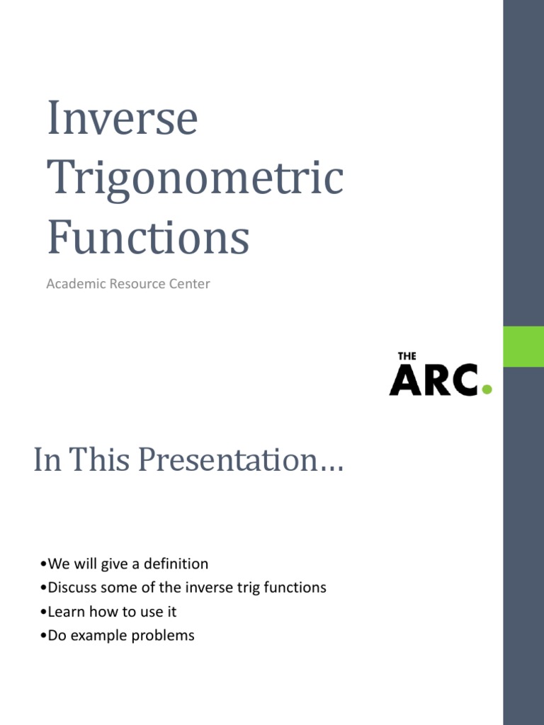 Inverse Trigonometric Functions PDF | PDF | Trigonometric Functions | Sine