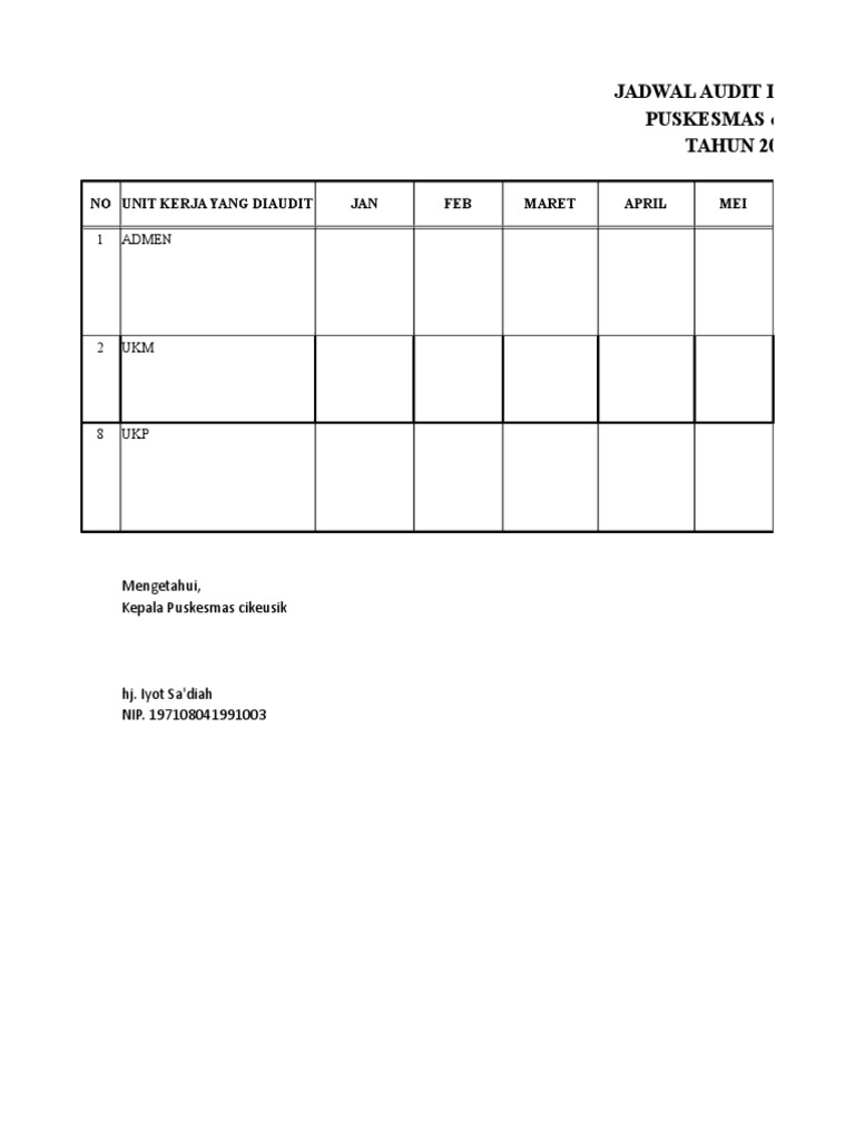 Jadwal Audit Internal | PDF