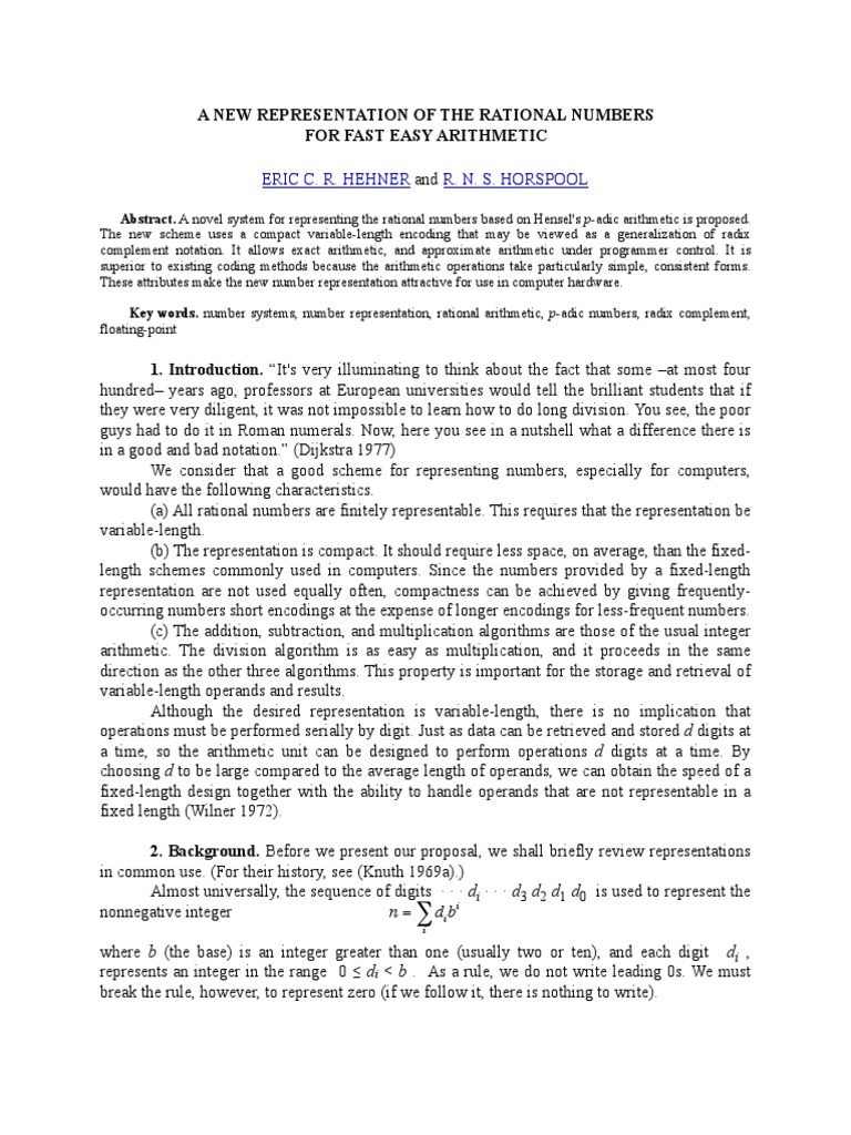 A Novel Variable-Length Representation of Rational Numbers Based on Hensel's p-Adic Arithmetic ...