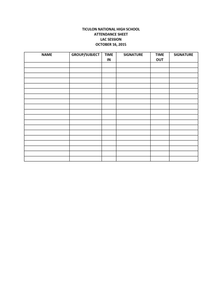 Lac Session Attendance Sheet | PDF