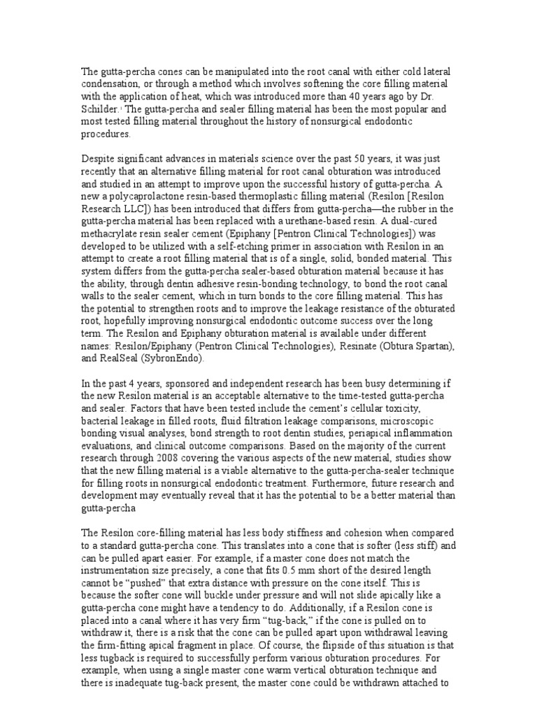 Root Filling Materials Compared: Gutta-Percha vs Resilon | PDF ...