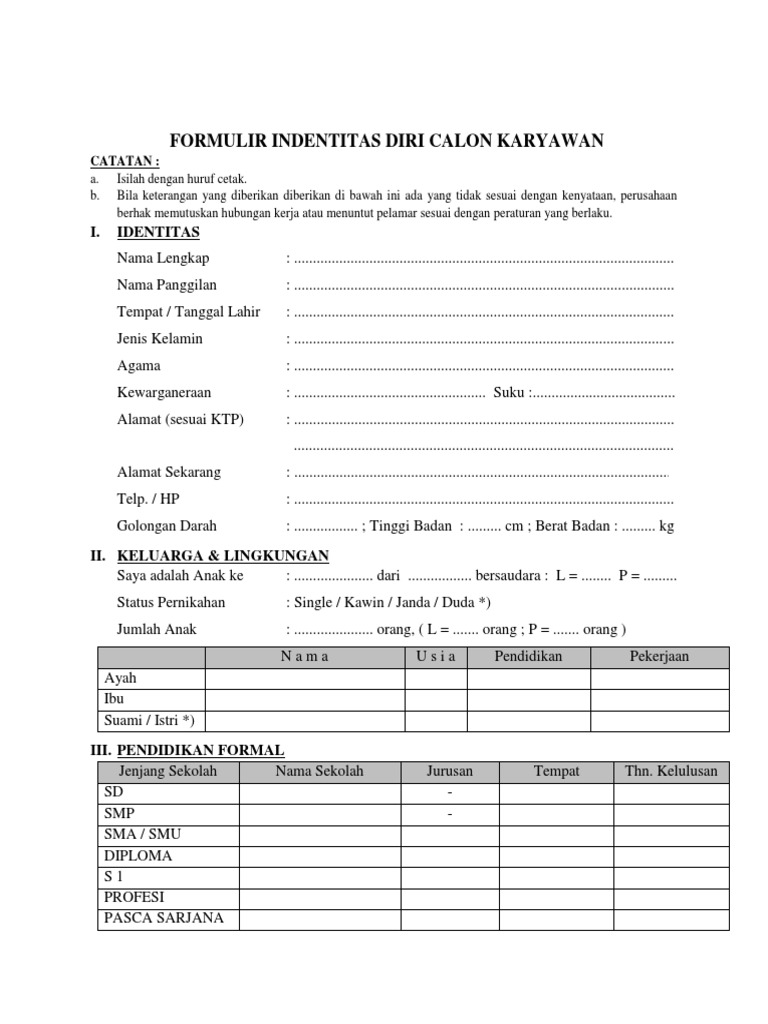 Form Identitas Diri Calon Karyawan - 1 | PDF