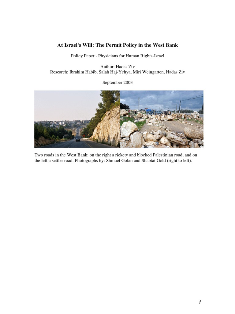Physicians For Human Rights-Israel: at Israel's Will - The Permit ...