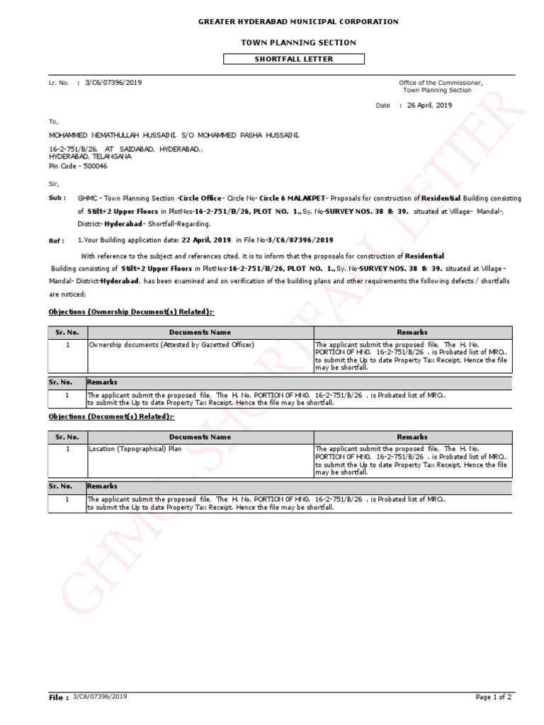 GHMC ShortFall Letter 2019 | PDF | Government | Government Information