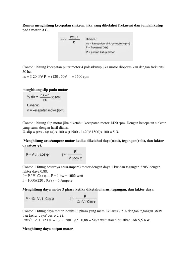 Rumus Efisiensi dan Daya Motor Listrik | PDF