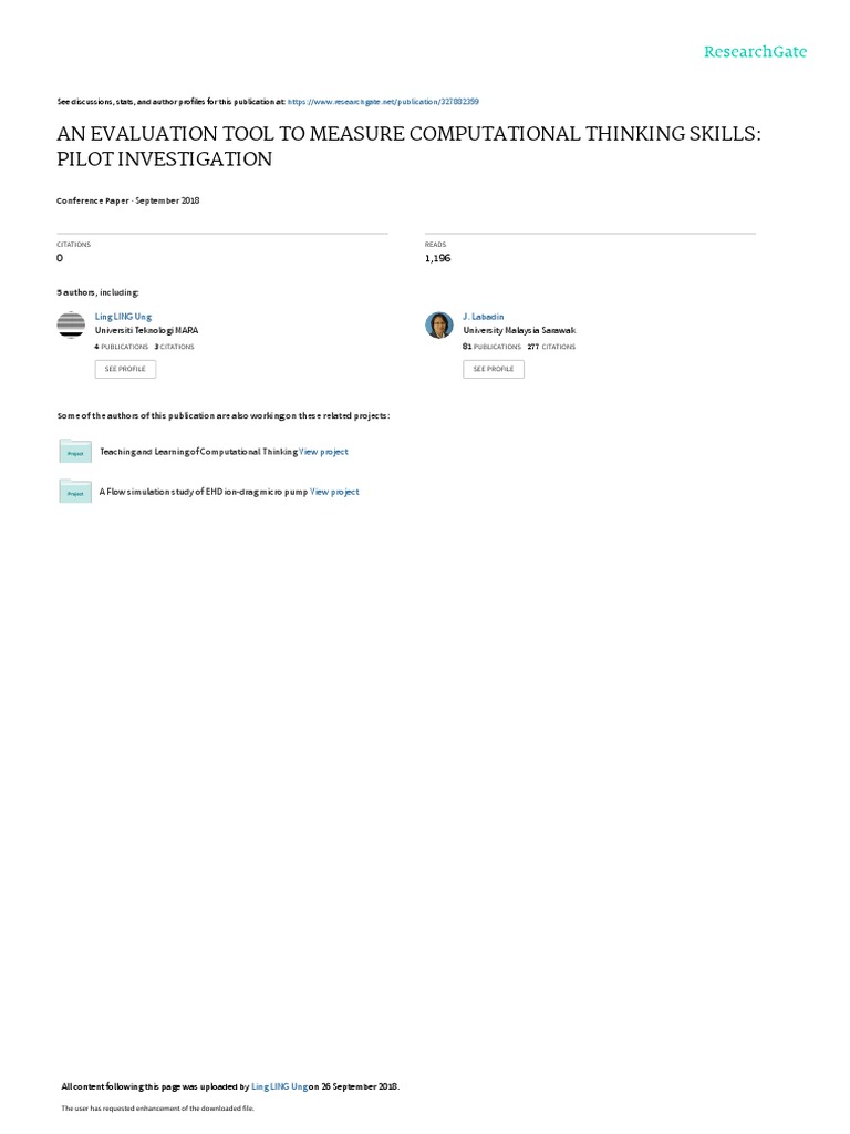 An Evaluation Tool To Measure Computational Thinking Skills: Pilot ...