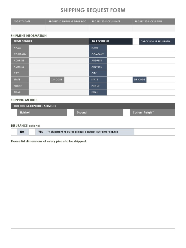 Shipping Request Form Template | PDF
