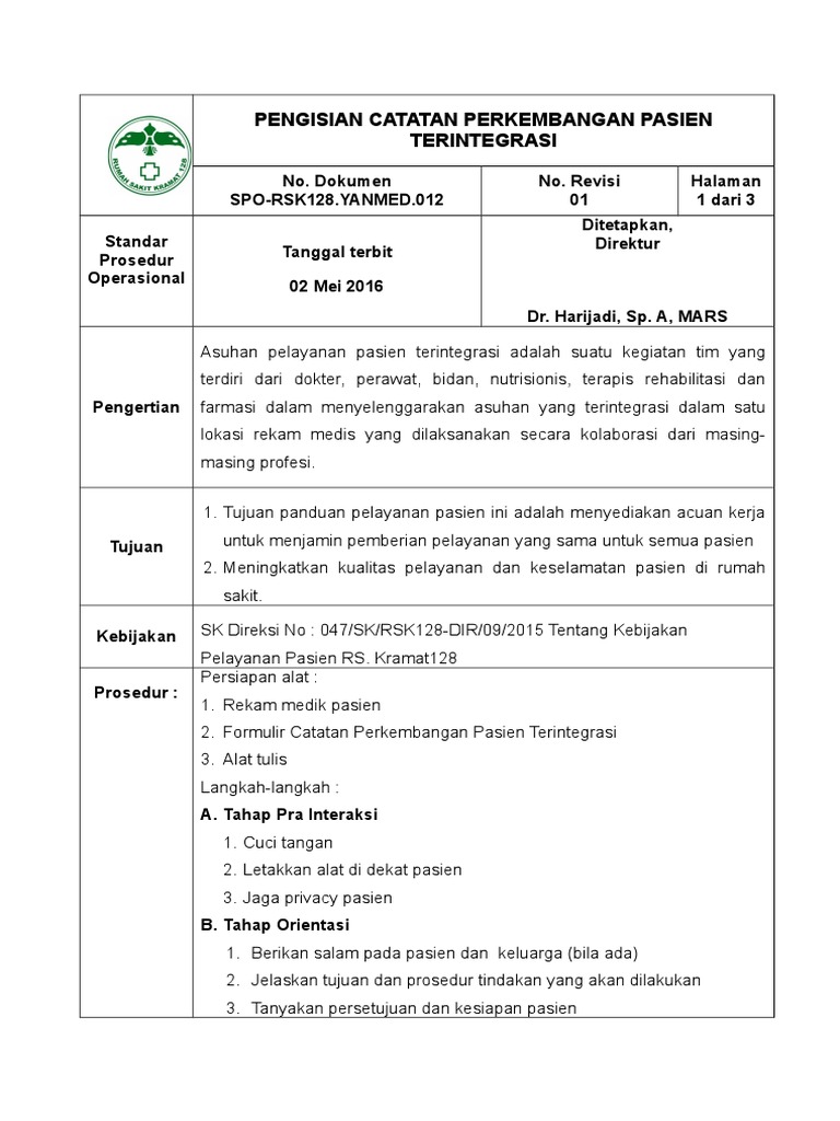 Spo Pengisian Catatan Perkembangan Pasien Terintegrasi | PDF