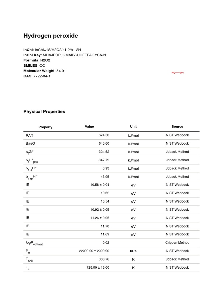 Hydrogen Peroxide: Physical Properties | PDF | Enthalpy | Gases