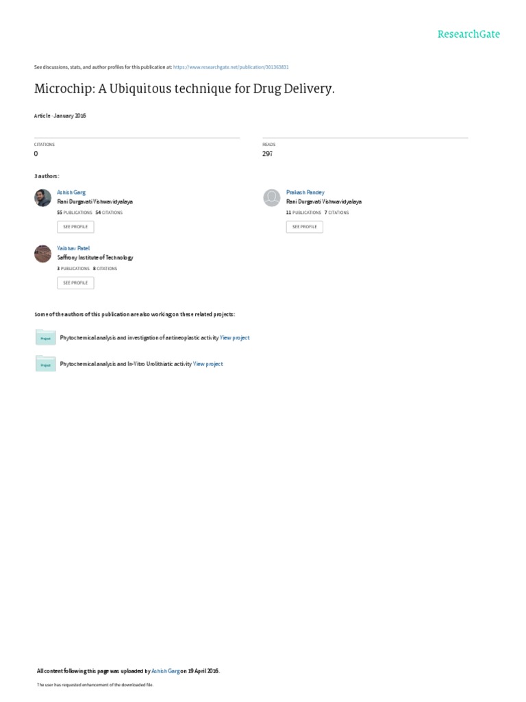 Microchip: A revolutionary technique for controlled drug delivery | PDF ...
