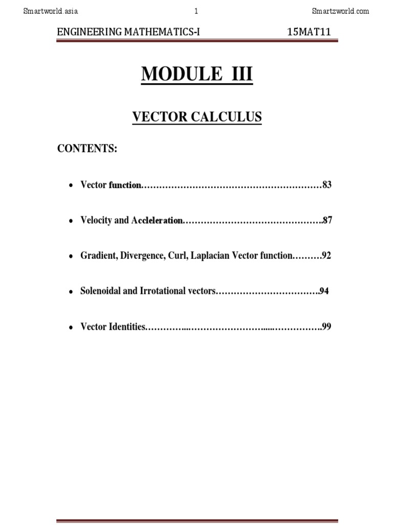 Cse I Engineering Mathematics I l3 | PDF | Vector Calculus | Acceleration