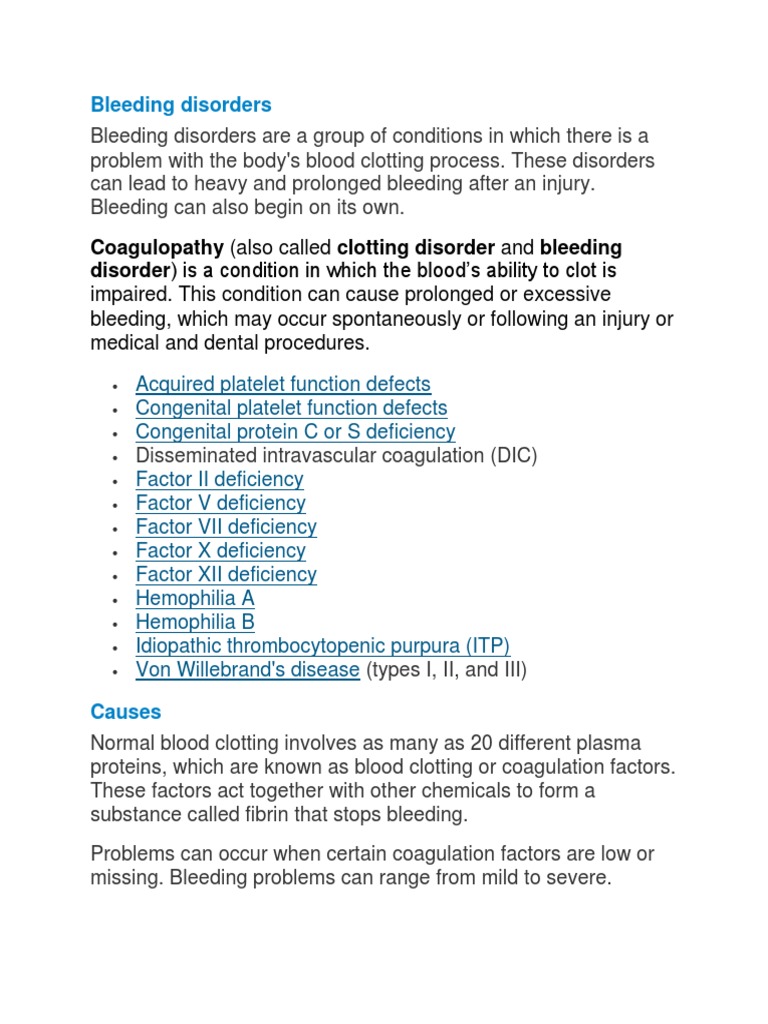 Bleeding Disorders: Coagulopathy (Also Called Clotting Disorder and ...