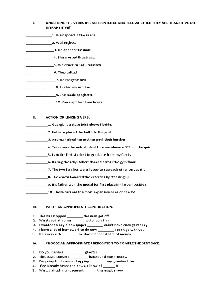 Verb and Grammar Exercises Guide | PDF
