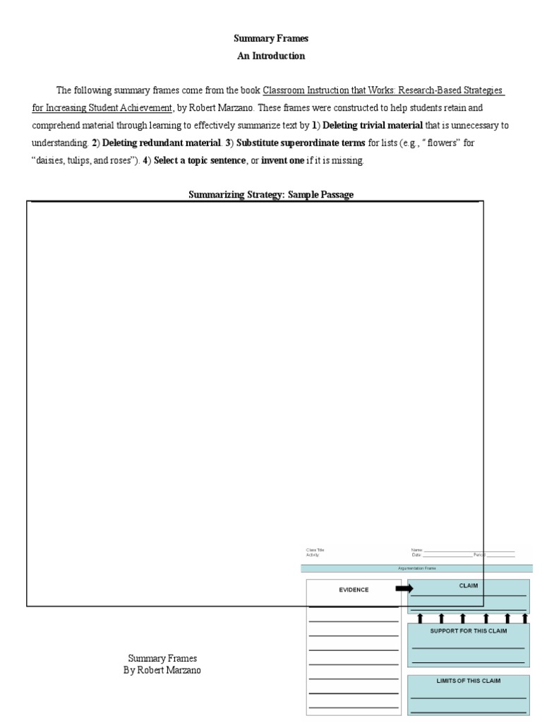 Summary Frames for Effective Learning | PDF | Psychology | Cognition