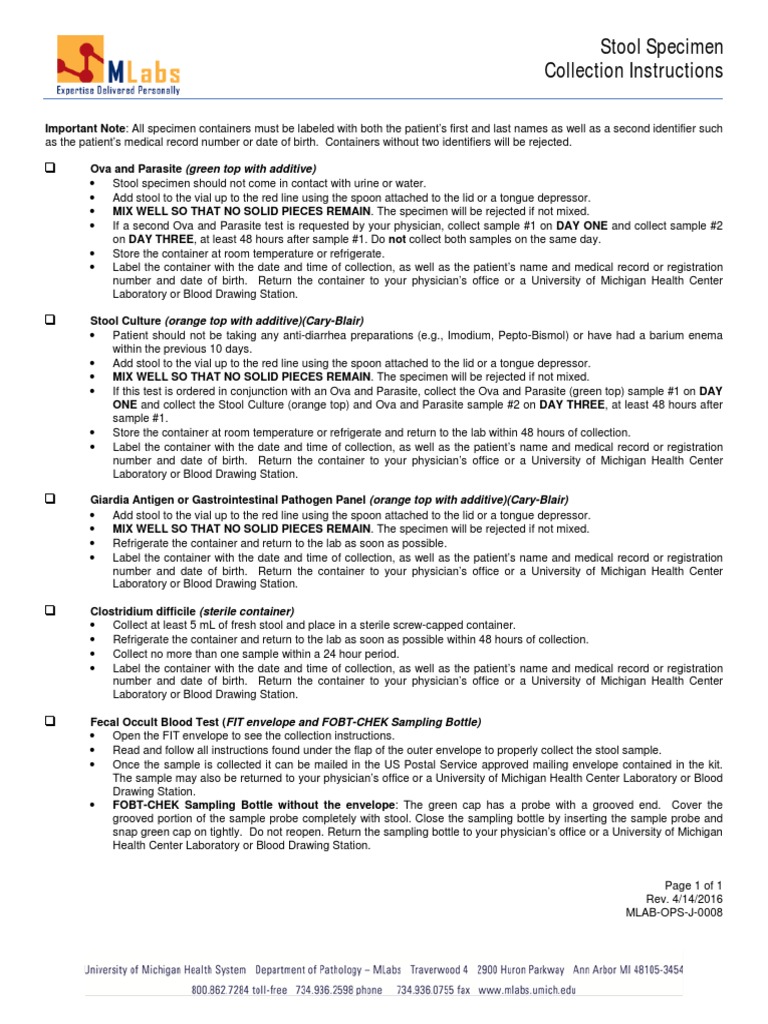 Stool Specimen Collection Instructions | PDF | Human Feces | Health ...