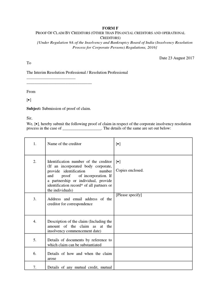 Form F | Download Free PDF | Bankruptcy | Civil Law (Legal System)