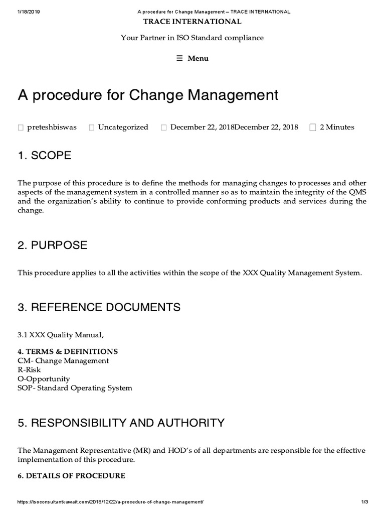 A Procedure For Change Management - TRACE INTERNATIONAL | PDF | Quality ...