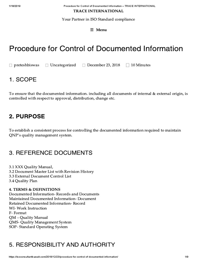 Procedure For Control of Documented Information - TRACE INTERNATIONAL ...