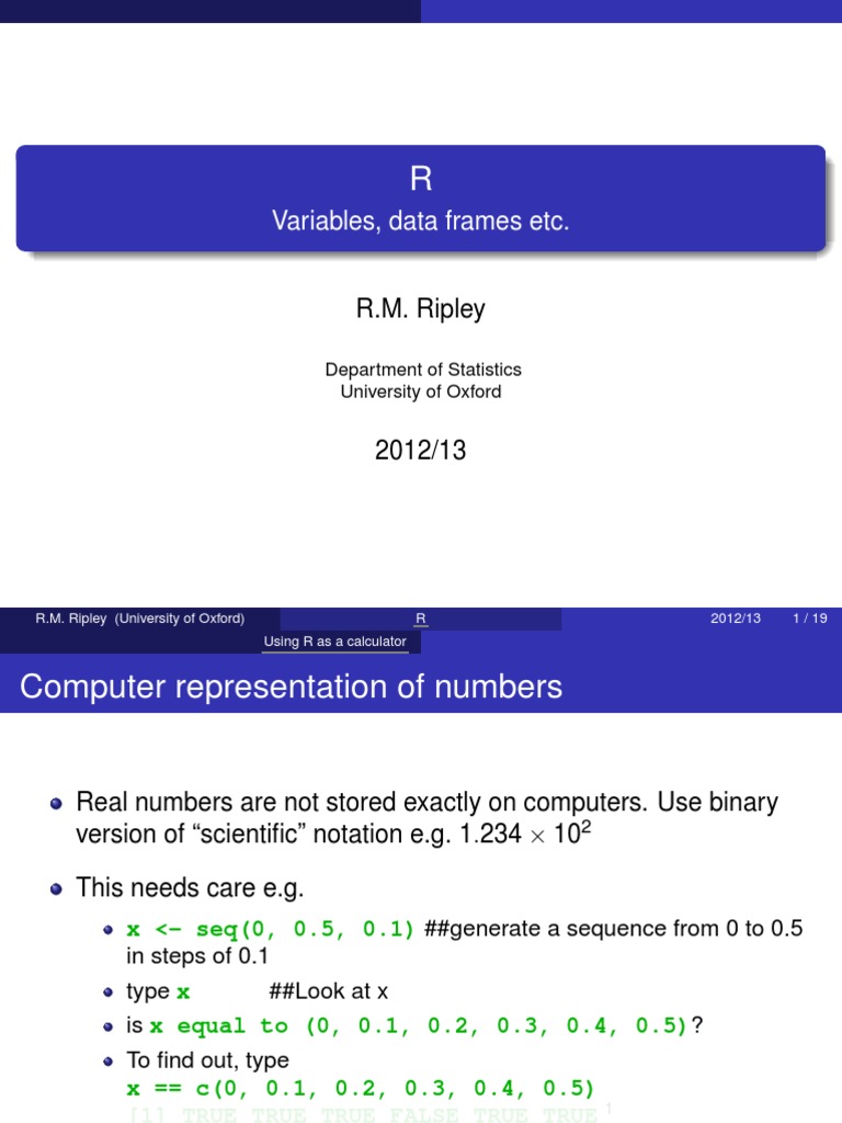 Variables, Data Frames Etc.: R.M. Ripley | PDF | Array Data Structure ...