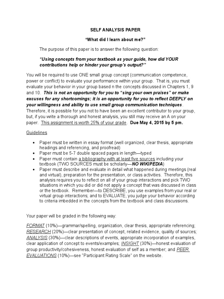 Self Analysis Paper | PDF | Thesis | Communication