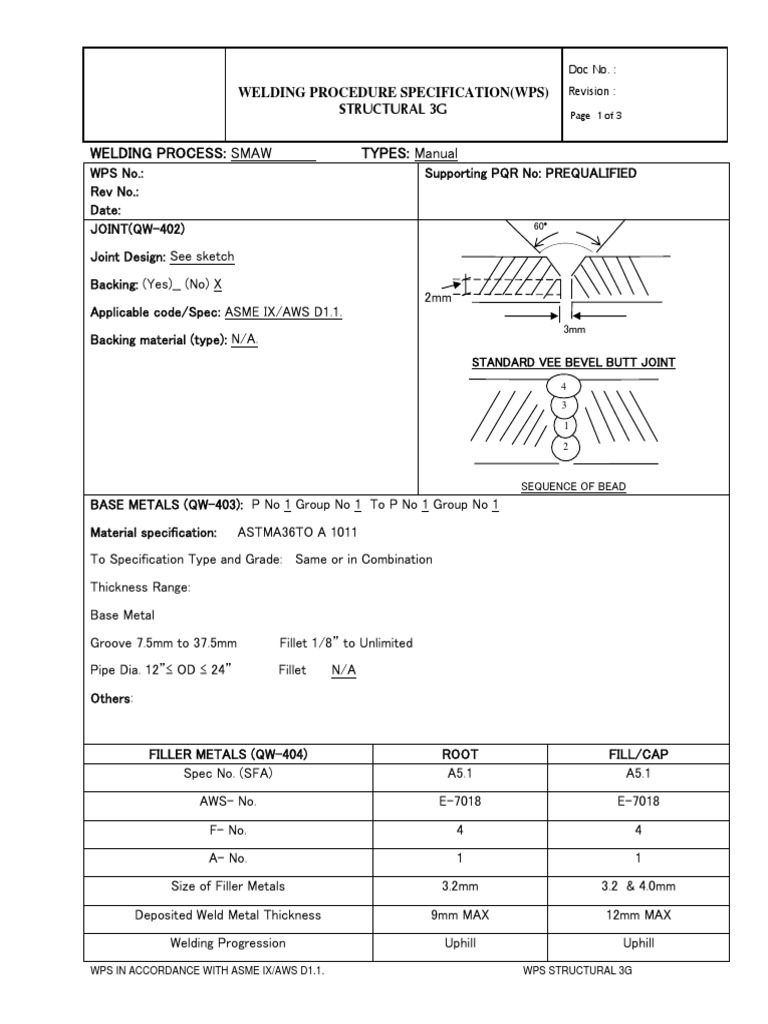 Welding Procedure Specification Structural 3G PDF | PDF | Welding ...