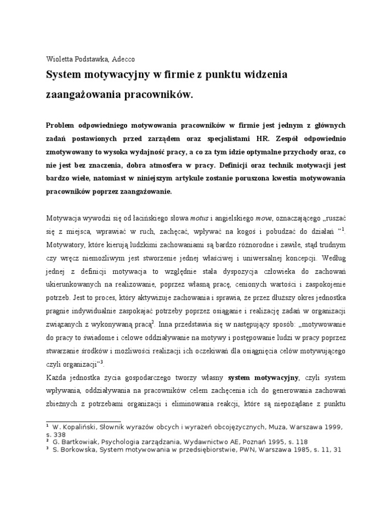 Wioletta Podstawka, Adecco. System Motywacyjny W Firmie Z Punktu ...